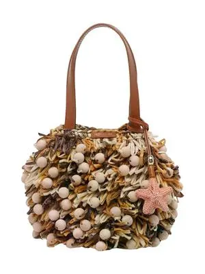 AQUAZZURA Raffia Pom-pom Clutch Bag - Neutrals