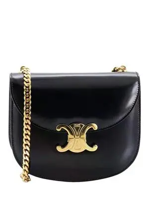 Celine Triomphe Besace Clea Chain Flap Shoulder Bag - Black