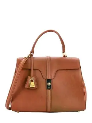 Celine 16 Top Handle Bag Grained Calfskin Medium Shoulder Bag - Brown