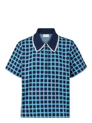 The Upside Clubhouse Checked Cotton Polo Shirt - Blue