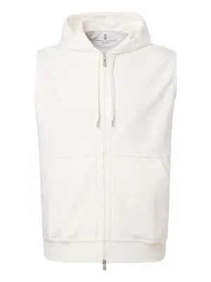 Brunello Cucinelli Cotton Blend Sleeveless Zip-up Hoodie - White