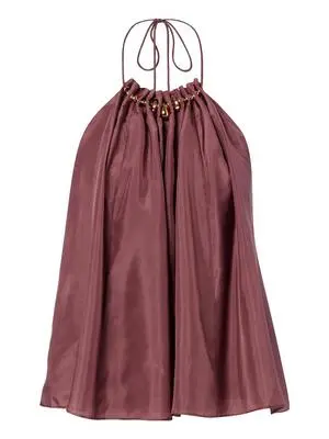 Zimmermann Zimmermann Aster Beaded Halterneck Silk Top Burgundy