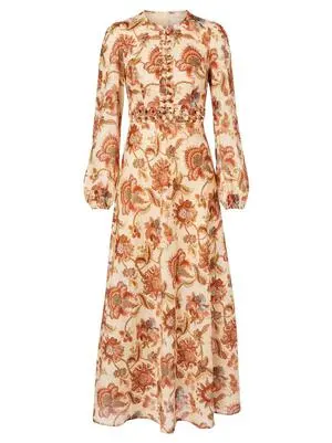 ZIMMERMANN Aster Beaded Floral Linen Maxi Dress