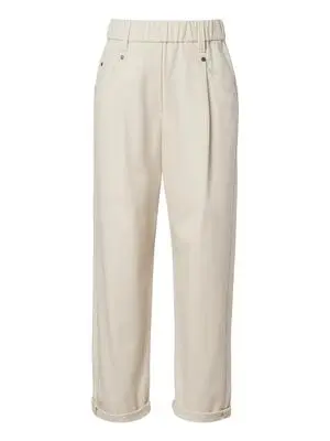 Brunello Cucinelli Brunello Cucinelli Monili Cotton-Blend Straight-Leg Trousers Beige