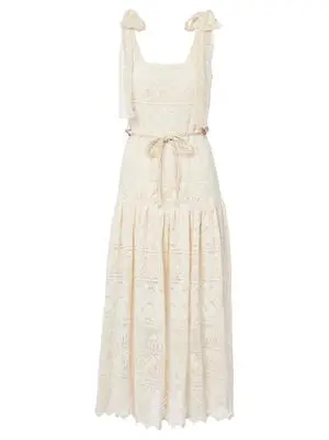 Zimmermann Zimmermann Indra Belted Cotton Lace Midi Dress White