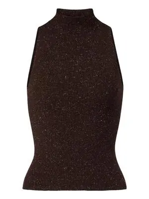 Brunello Cucinelli Ribbed-knit Lame Mockneck Top - Brown