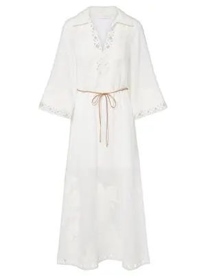 Zimmermann Indra Embroidered Ramie Midi Dress - White