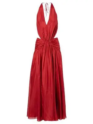 Zimmermann Indra Cutout Draped Silk Maxi Dress - Red
