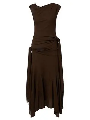GANNI Asymmetric Draped Mesh Midi Dress - Brown