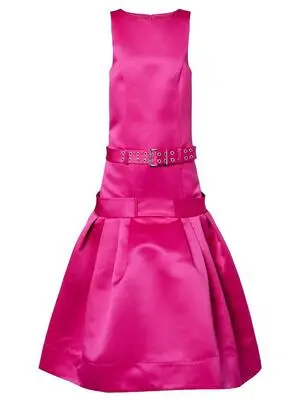 GANNI Belted Satin Midi Dress In Raspberry Rose - Pink