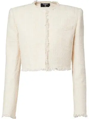 Balmain Cropped Tweed Jacket - White