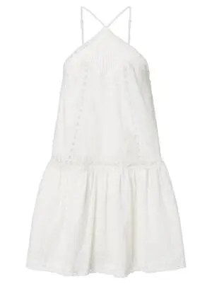 Poupette St Barth Nora Lace-trimmed Halterneck Cotton Minidress - White