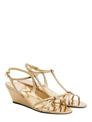 Prada Metallic Leather Wedge Sandals - Gold
