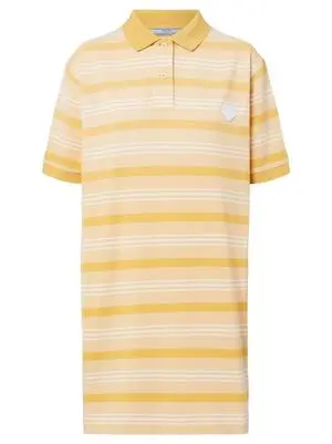 Prada Striped Cotton Piqué Polo Dress - Yellow