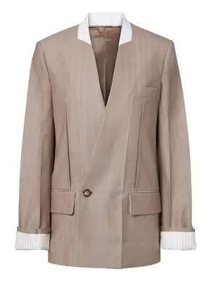 Victoria Beckham Herringbone Virgin Wool Blazer - Grey
