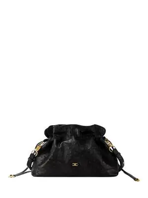 Elisabetta Franchi Ostrich-texture Logo-detail Shoulder Bag - Black