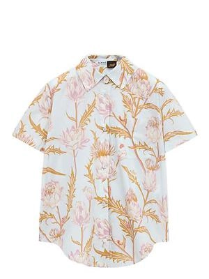 Loewe X Paula's Ibiza Floral-print Short-sleeve Cotton-poplin Shirt - Light Blue/multicolo