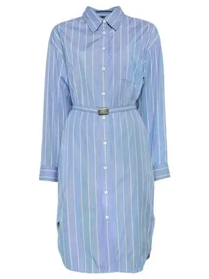 A.p.c. Striped Belted Shirt Midi Dress - Blue