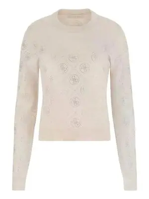 Guess Rhinestone Embellished Logo Pattern Sweater - Neutrals