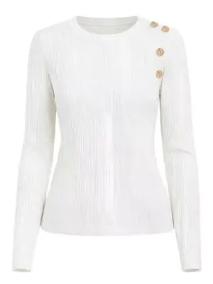 Guess Ribbed Button Detail Sweater - White