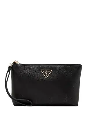Guess Laurel Logo-patch Wristlet Makeup Bag - Black