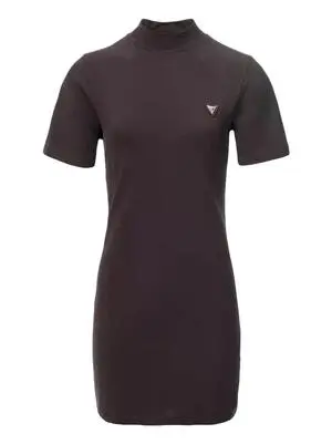 Guess Sonia High-neck Mini Dress With Logo Plaque - Brown