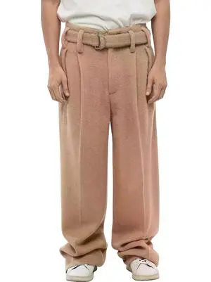 JIL SANDER Belted Pleated Wool Trousers - Neutrals