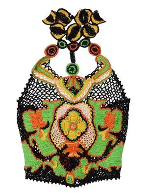 Etro Floral Crochet Cotton Crop Top - Multicoloured