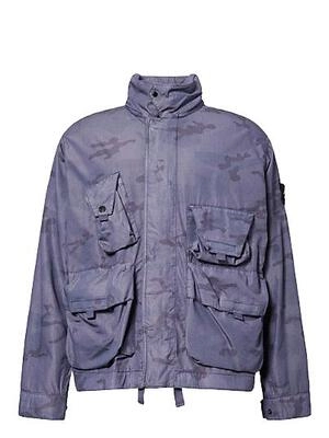 Stone Island Stone Island Camouflage Print Cotton-Blend Field Jacket Blue Grey