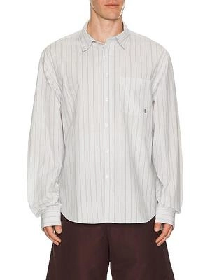 VOWELS Long Sleeve Striped Button Down Shirt - Grey