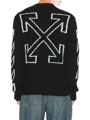 Off-White Fuzzy Knit Crew Neck Sweater - Black