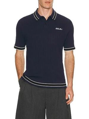 KHALHON Varsity Tipped Rib Polo - Navy