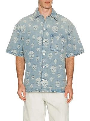 Alexander McQueen Denim Camp Collar Shirt - Blue Washed