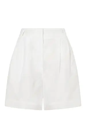 VIOLANTE NESSI Belted Linen Pleated Shorts - Neutrals