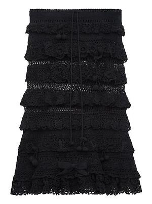 Loewe X Paula's Ibiza Tiered Crochet Midi Skirt - Black