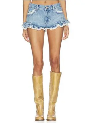 LoveShackFancy Azalure Denim Shorts - Blue