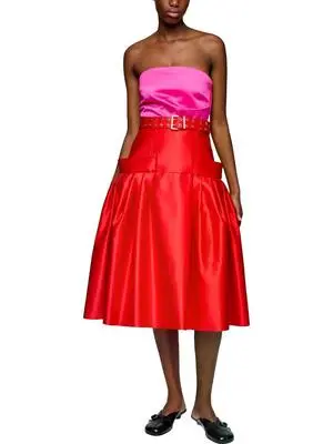 GANNI Belted Midi Skirt - Red