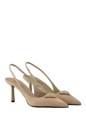 Prada Prada Suede Slingback Pumps With Triangle Logo Detail Neutrals