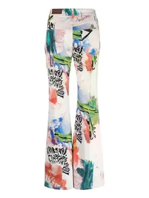 Andersson Bell Flared Cotton Trousers With All-over Graphic Print - Neutrals