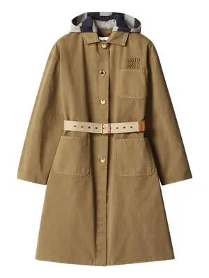 Miu Miu Gabardine Hooded Trench Coat - Neutral