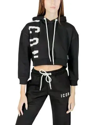 ICON BRAND Logo-print Cropped Hoodie - Black
