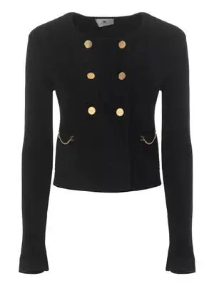 Elisabetta Franchi Striped Knit Cardigan - Black