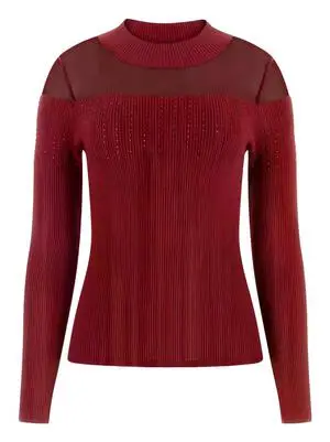 Guess Embellished Knit Top With Mesh Accents - Red