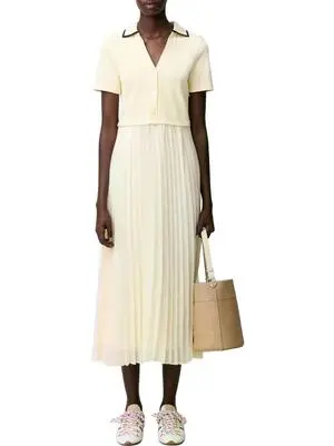 Claudie Pierlot Dual-material Pleated Midi Dress - Neutrals