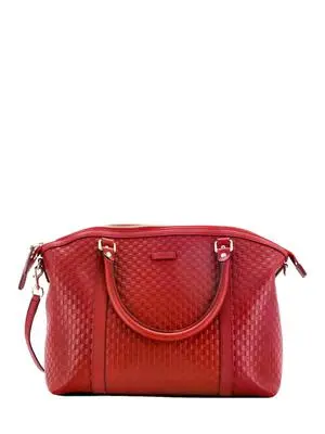 Gucci Britt Convertible Dome Microssima Leather Satchel - Red