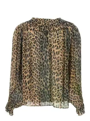 Rixo Rixo Milia Ruffle-Trimmed Animal Print Blouse Neutrals