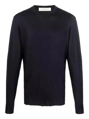 GOLDEN GOOSE Distressed Logo Patch Wool Jumper - Blue
