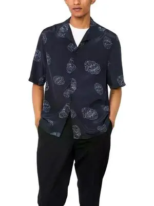 Officine Générale Floral-print Short-sleeve Shirt - Blue