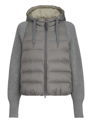 Brunello Cucinelli Padded Down Jacket With Virgin Wool, Cashmere, And Silk Blend Sleeves - Grey