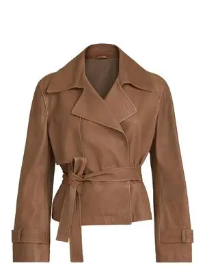 Brunello Cucinelli Nappa Leather Cropped Trench Coat - Brown